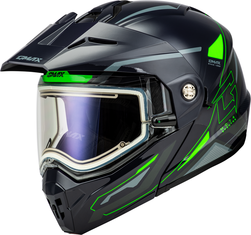 Gmax MD-74S Spectre Snow Helmet Neon Green/Grey Electric Shield ...