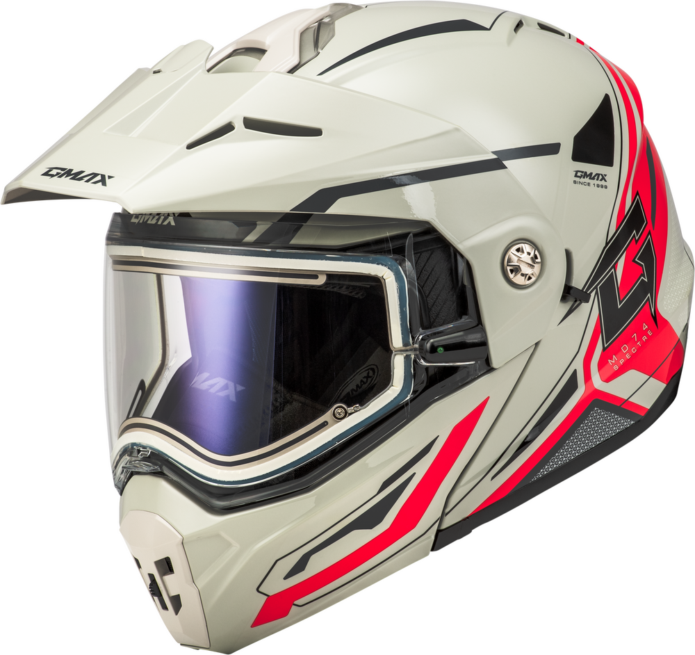 Gmax MD-74S Spectre Snow Helmet White Red Electric Shield ...