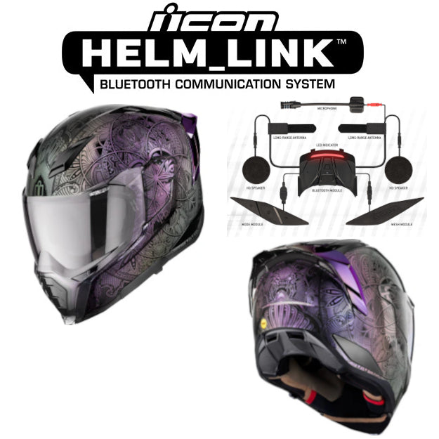 Icon Ultraflite Bluetooth Helmet Opal Mandala MIPS Purple HelmLink ...