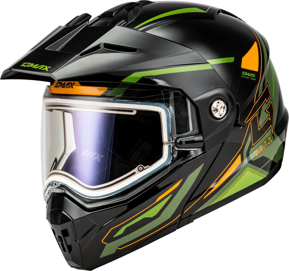 Gmax MD-74S Spectre Snow Helmet Black Green Electric Shield ...